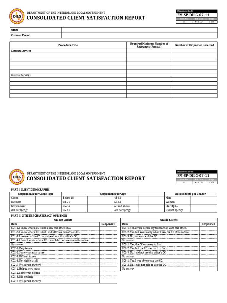 Client Satisfaction Report DILG 2024 | PDF | Business | Human Communication