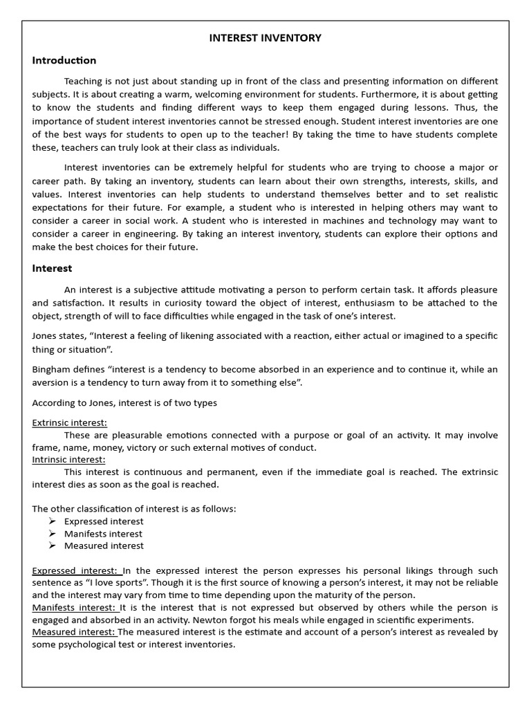 Interest Inventory | PDF | Leadership | Motivational