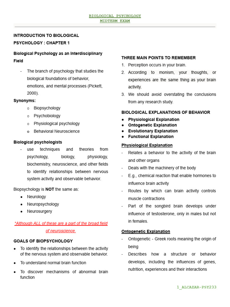 BioPsych - Reviewer (MIdterm Exam) - Chapter 1 | PDF | Magnetoencephalography | Behavioral ...