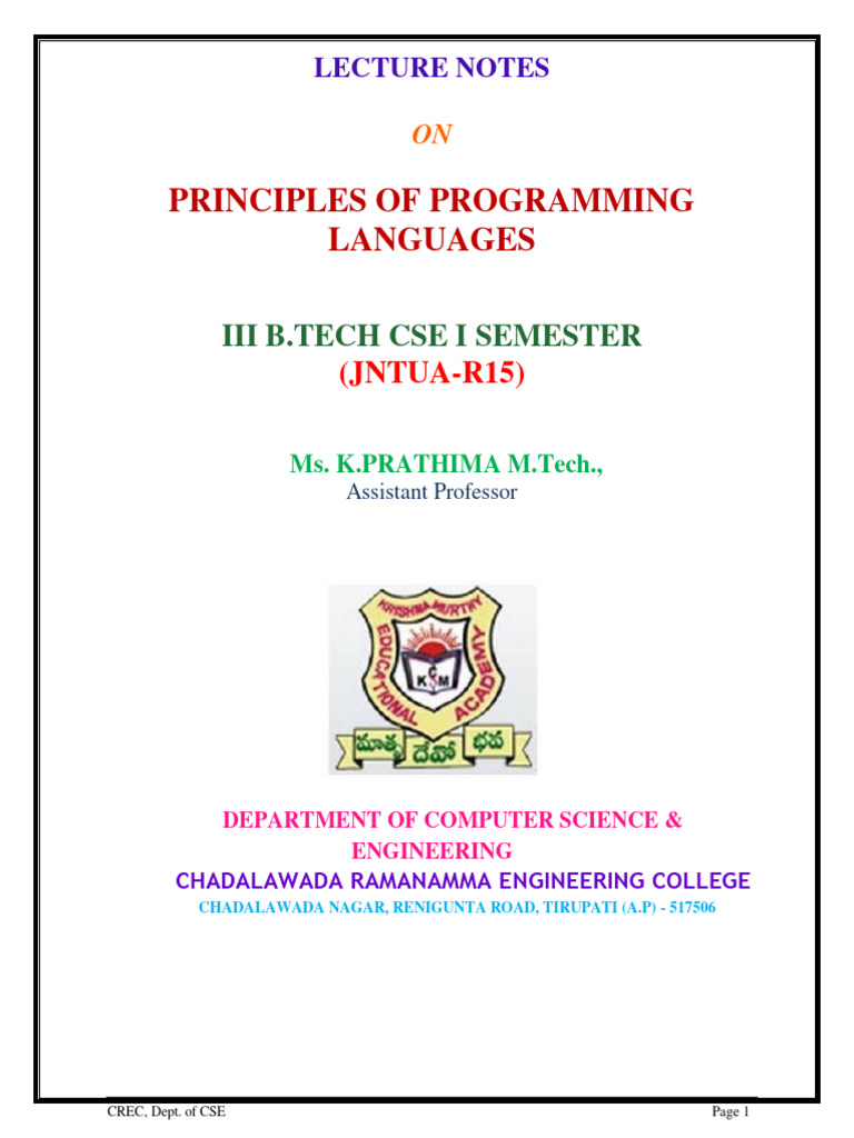 PPL Complete Notes Jntuh | PDF | Computer Program | Programming