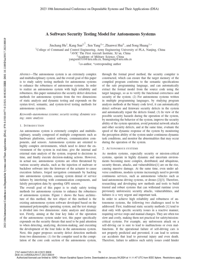 A Software Security Testing Model For Autonomous Systems | PDF ... A Software Security Testing Model For Autonomous Systems | PDF ...