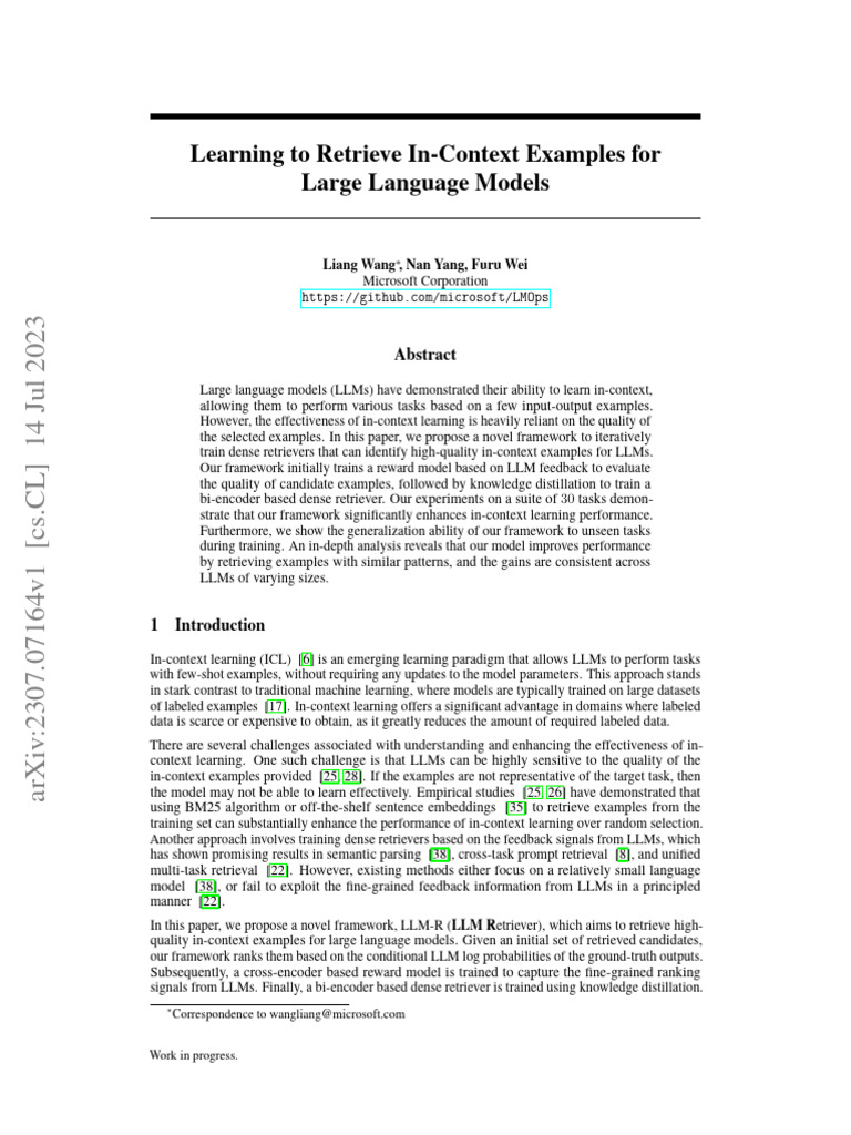 Learning To Retrieve In-Context Examples For Large Language Models | PDF | Cybernetics ...