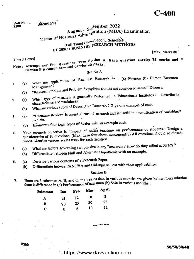 Mba 2 Sem Business Research Methods C 400 Sep 2022 | PDF
