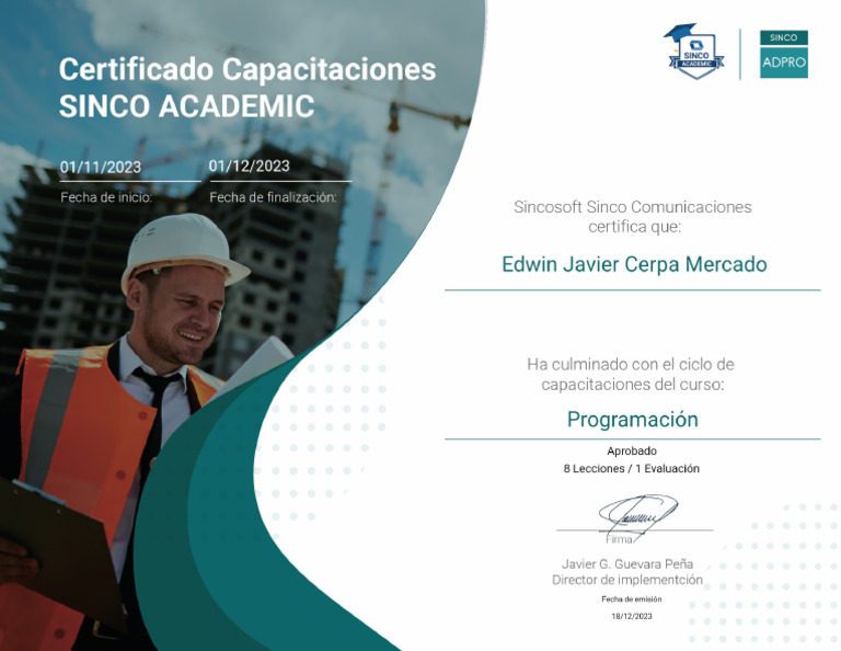 Certificado Sinco Adpro s6s7 | PDF