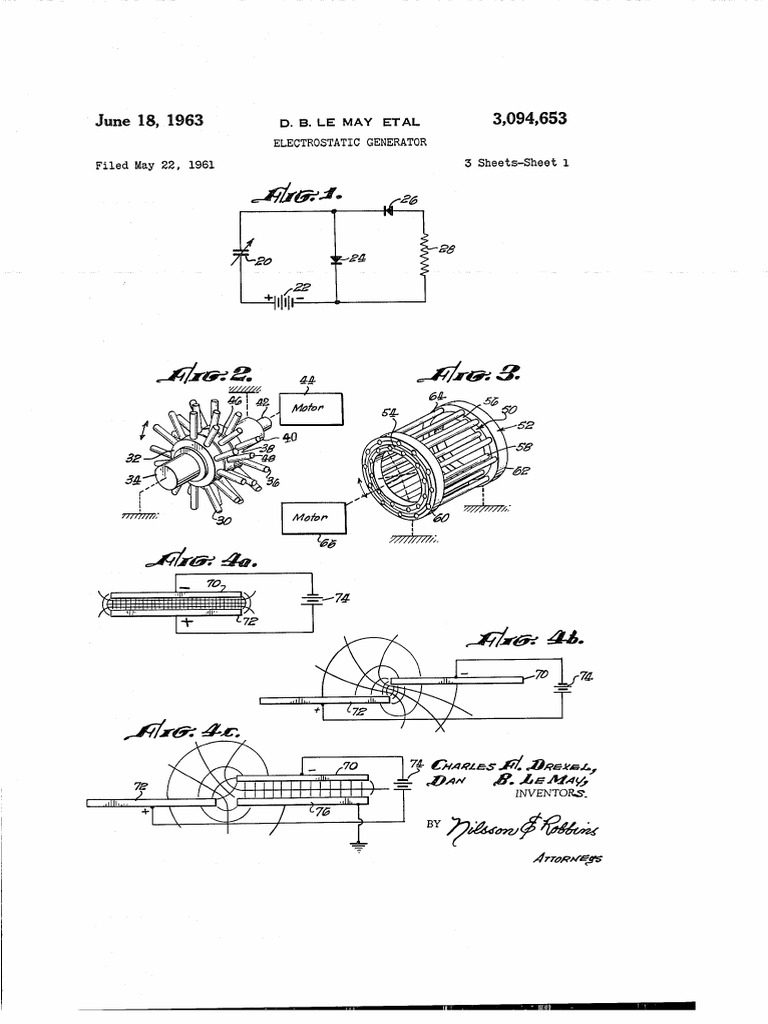 US3094653 (Le May Electrostatic Generator) | PDF | Capacitor | Capacitance