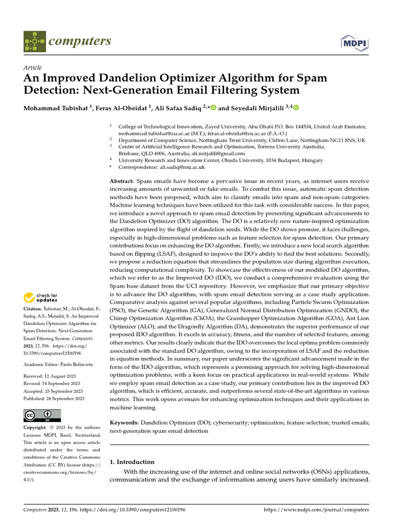 Computers 12 00196 v3 | PDF | Metaheuristic | Mathematical Optimization