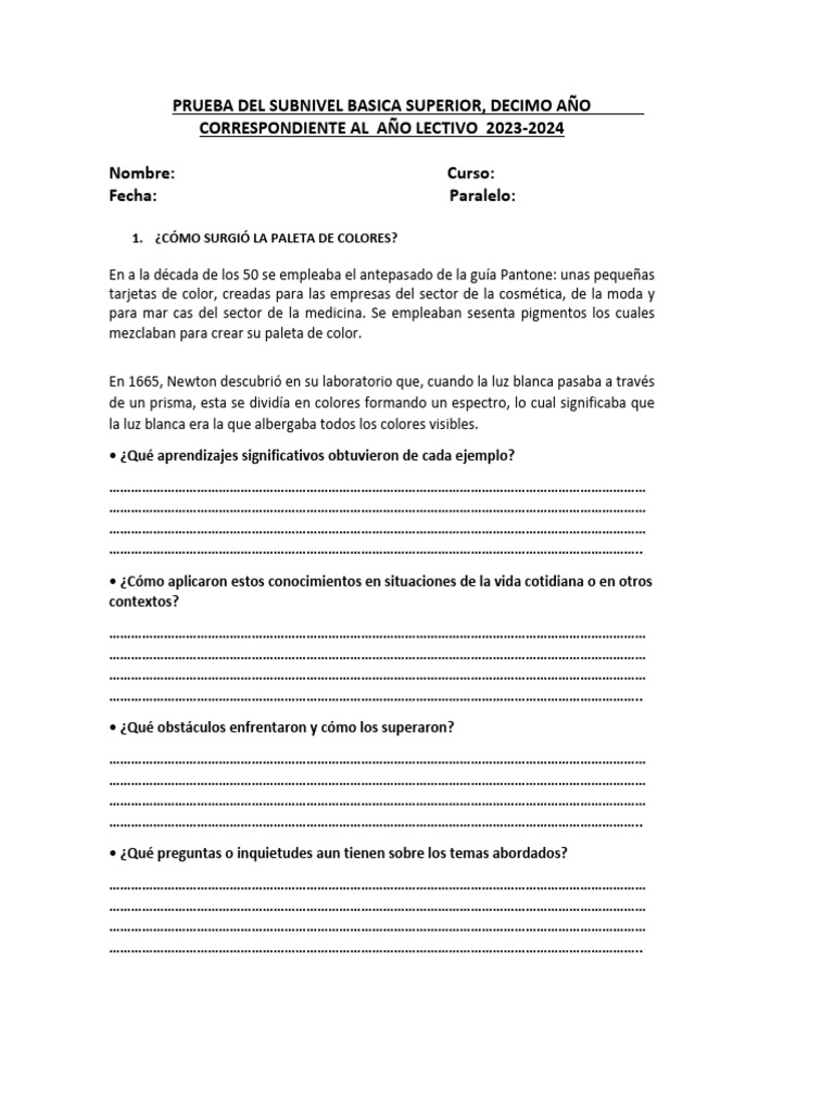 Prueba Del Subnivel Basica Superior | PDF | Color | Las emociones