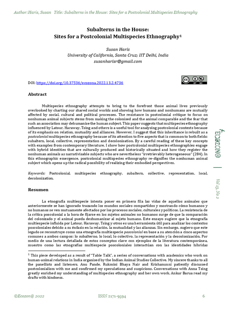 Decolonial Multispecies | PDF | Postcolonialism | Ethnography