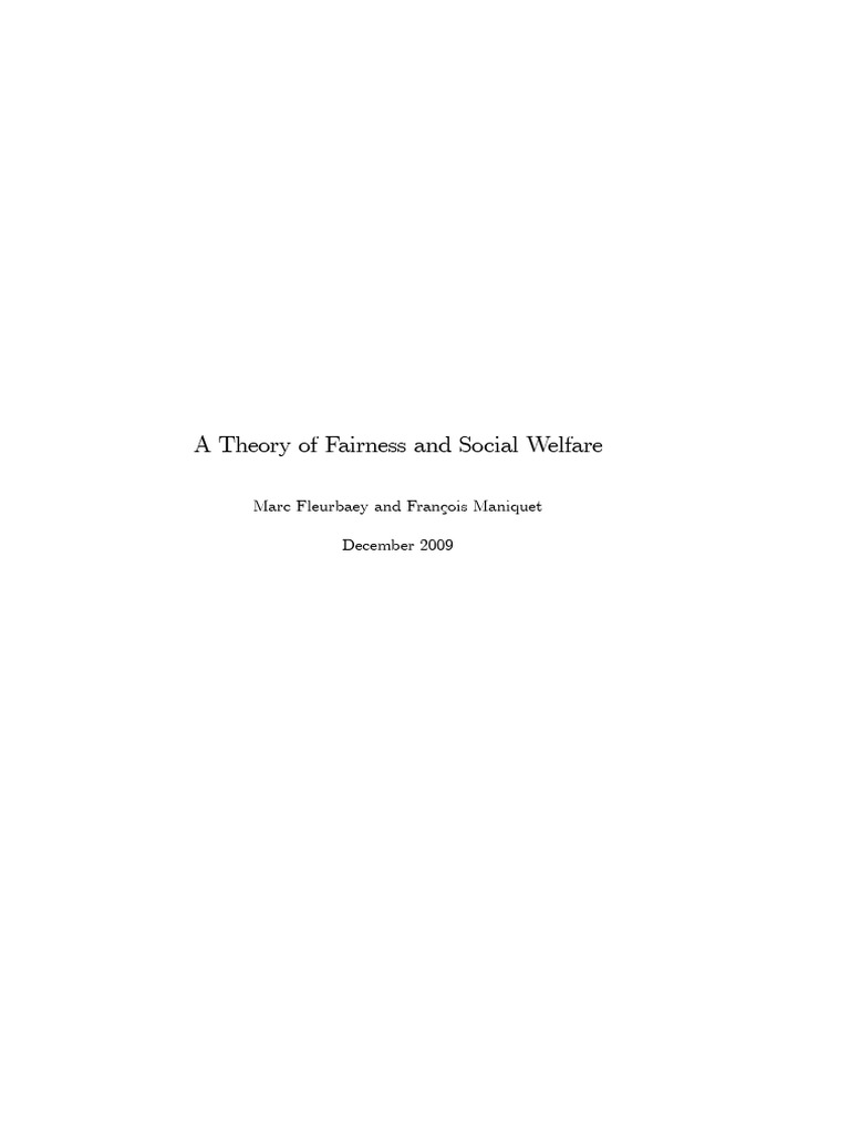 A Theory of Fairness and Social Welfare | PDF | Economics | Utility