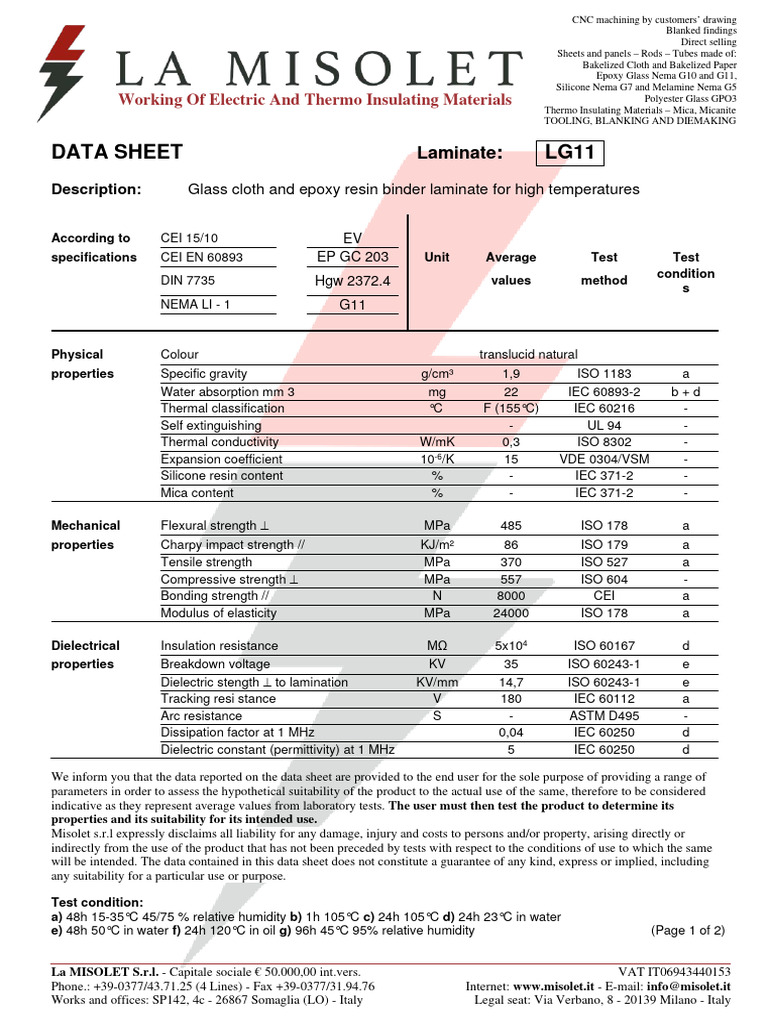 LG11 Laminate Data Sheet | PDF | Glasses | Epoxy