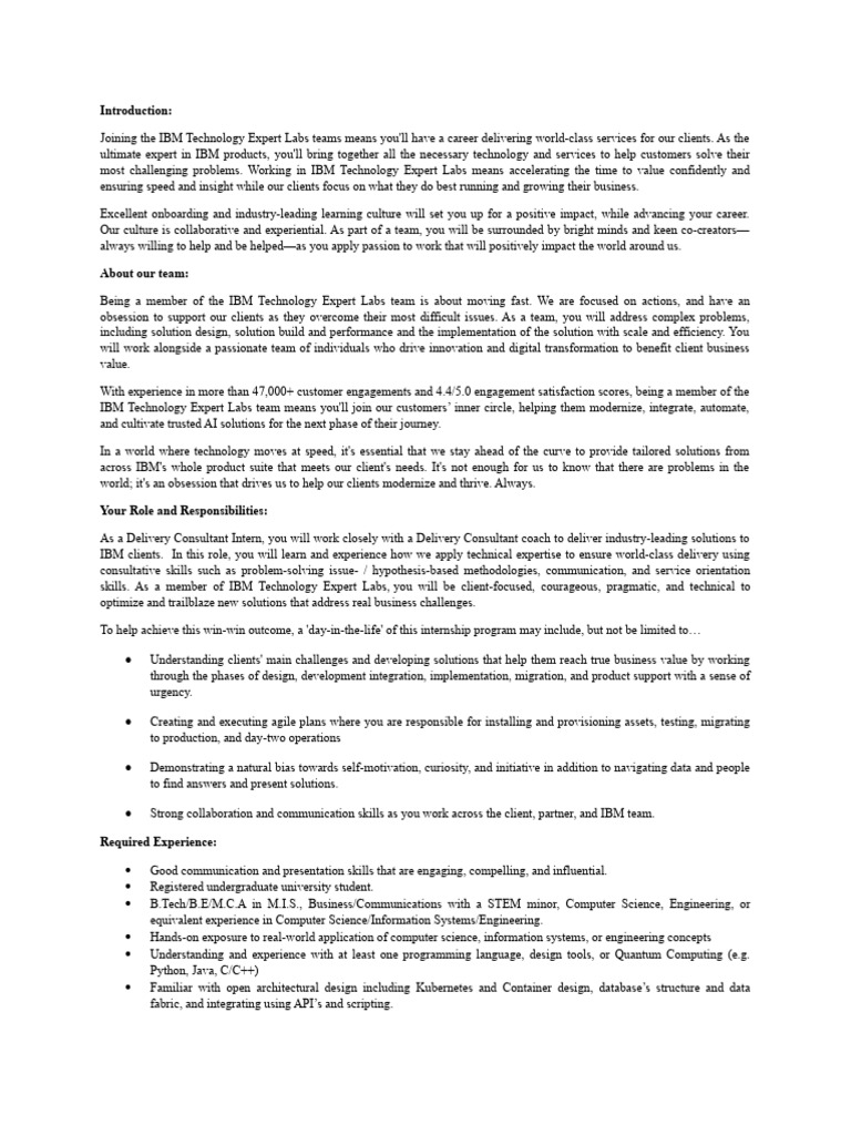 IBM Expert Labs Internship Opportunity | PDF | Consultant | Computer ...