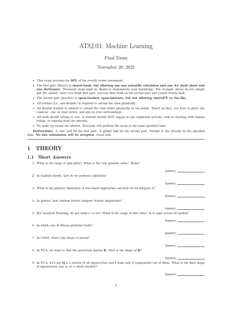 ML 2023 FinalExam | PDF | Principal Component Analysis | Applied ...