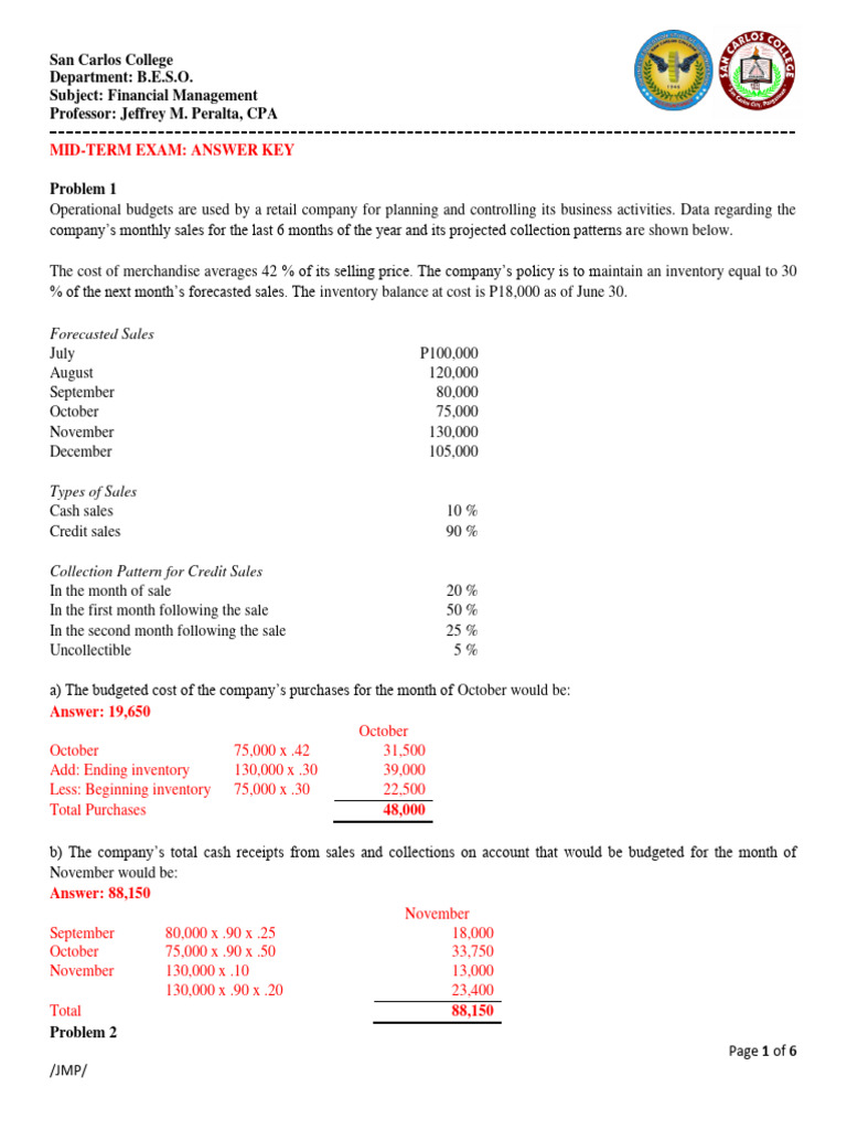 Mid Term Exam Answer Key | Download Free PDF | Cost Of Goods Sold | Taxes