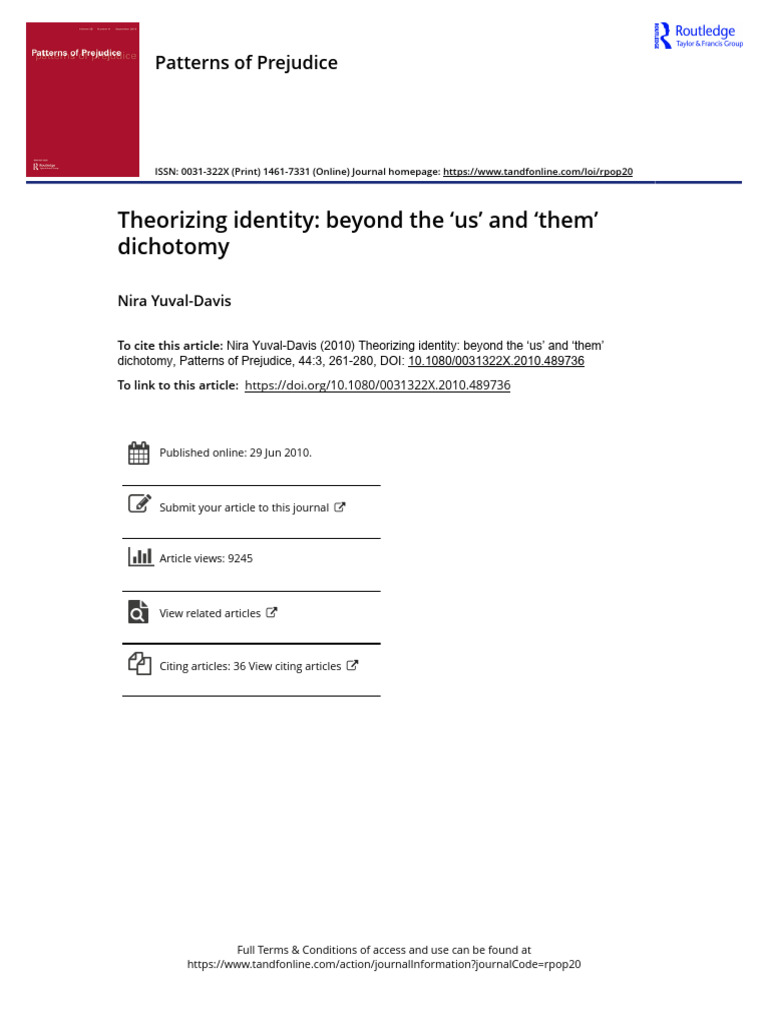 Theorizing Identity Beyond The Us and Them Dichotomy | PDF | Identity ...
