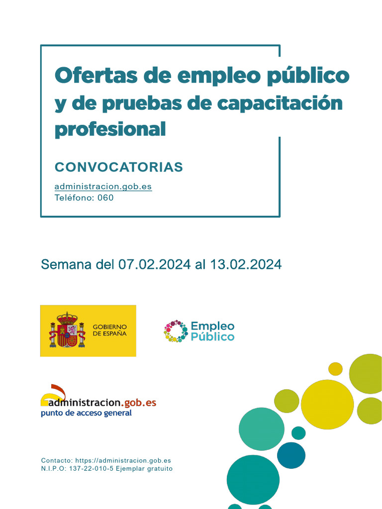 BOLETIN DE EMPLEO PUBLICO Y PRUEBAS DE CAPACITACIÓN PROFESIONAL (SEMANA ...