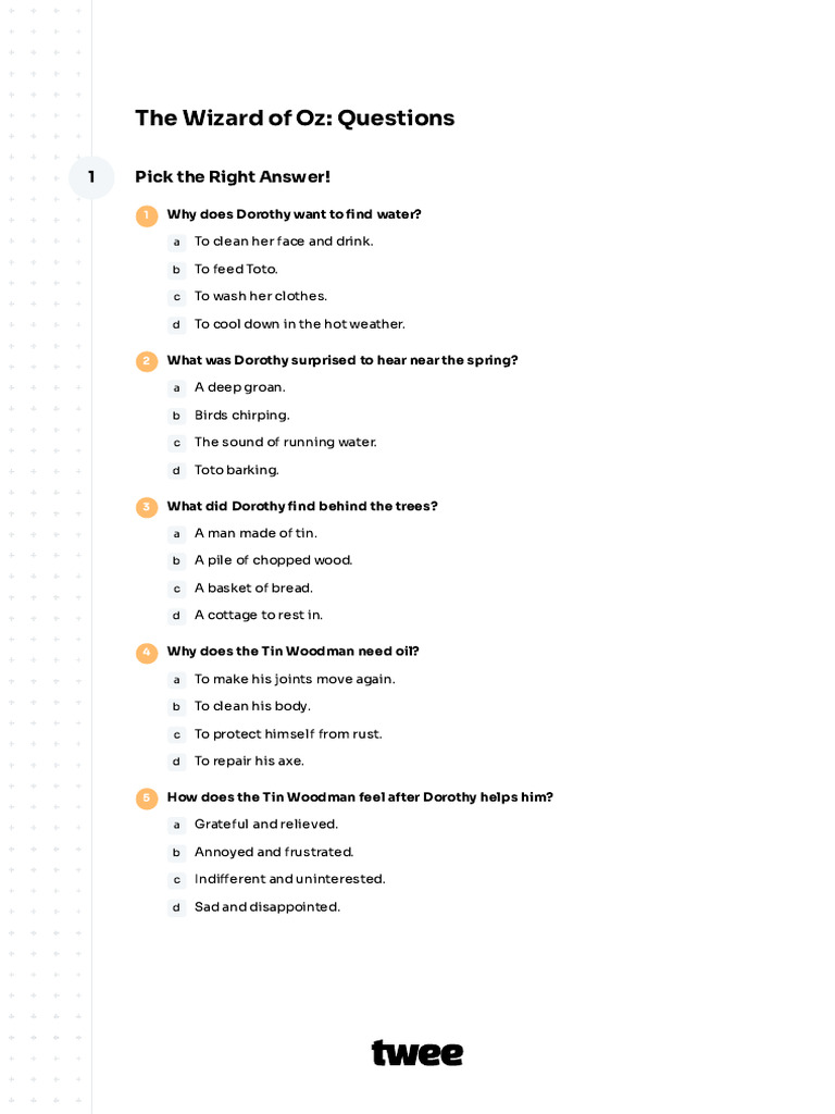 Twee - The Wizard of Oz - Questions | PDF