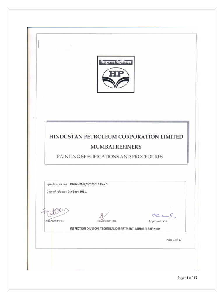 HPCL_Painting_Procedure scanned copy | PDF | Epoxy | Paint