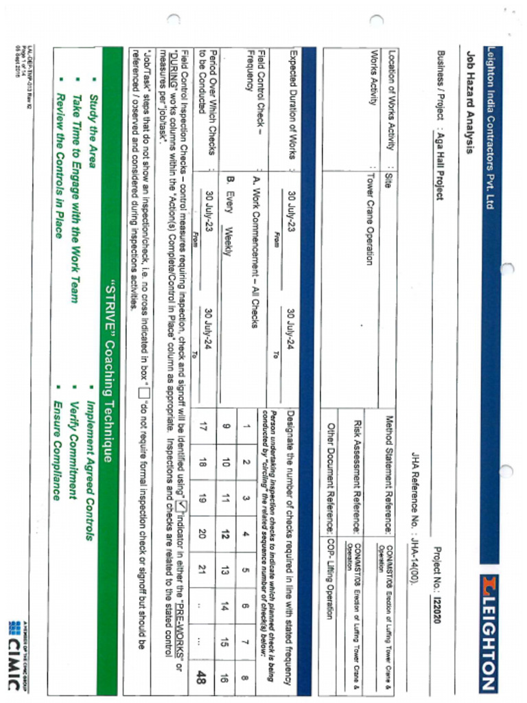 JHA - Tower Crane Operation | PDF