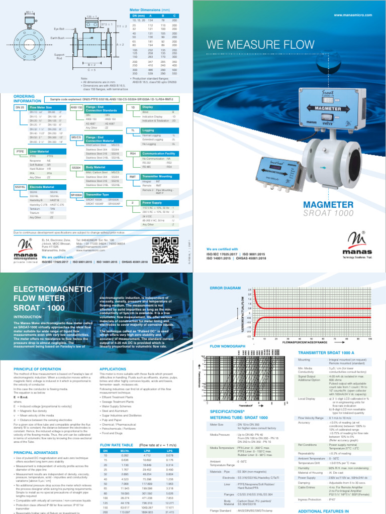 Magmeter Sroat 1000 | PDF | Flow Measurement | Electrical Resistivity ...