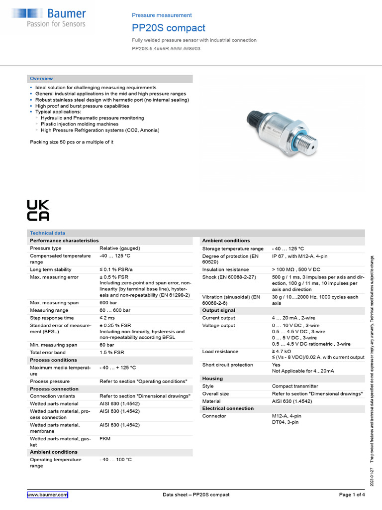Baumer PP20S Compact | PDF | Power Supply | Metrology