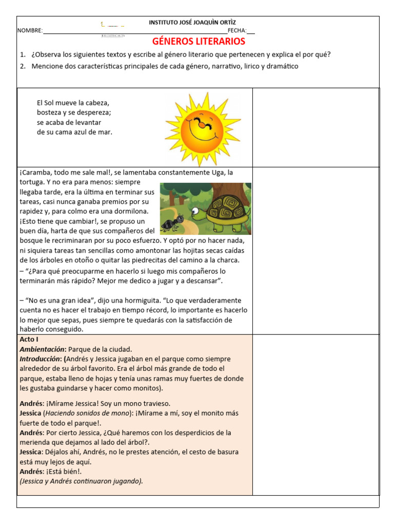 Actividades de géneros literarios para niños | PDF