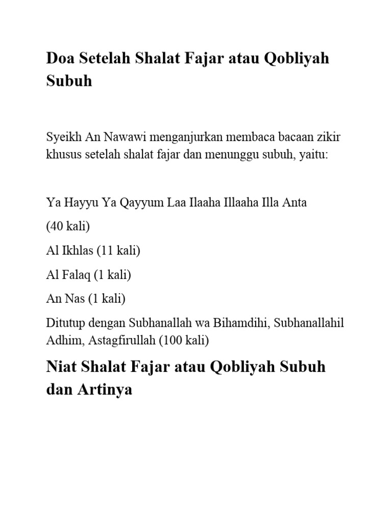 Doa Setelah Shalat Fajar atau Qobliyah Subuh | PDF