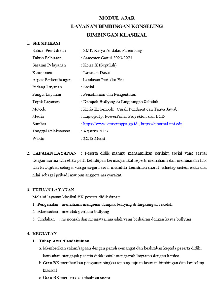 Modul Layanan BK Pada Saat Ikm Agustus 2023 Fix | PDF