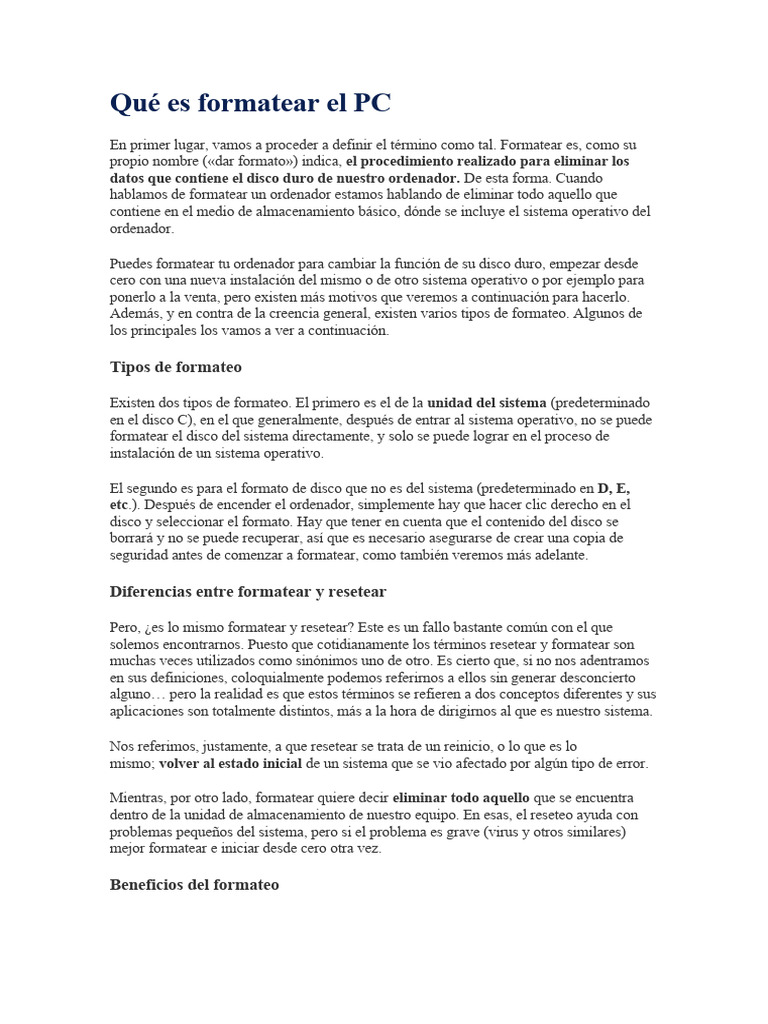 Qué Es Formatear El PC | PDF | Arranque | Windows 10