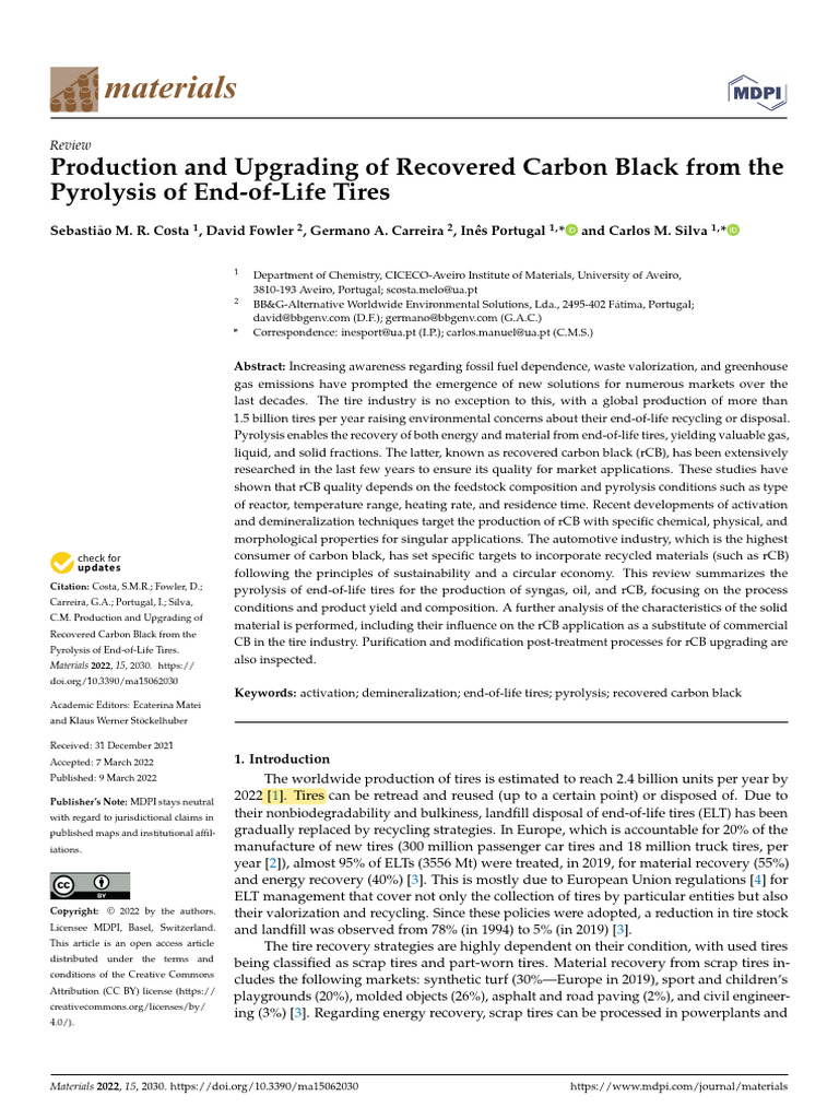 Prod and Upgrading of Recovered Carbon Black 2022 | PDF | Pyrolysis ...