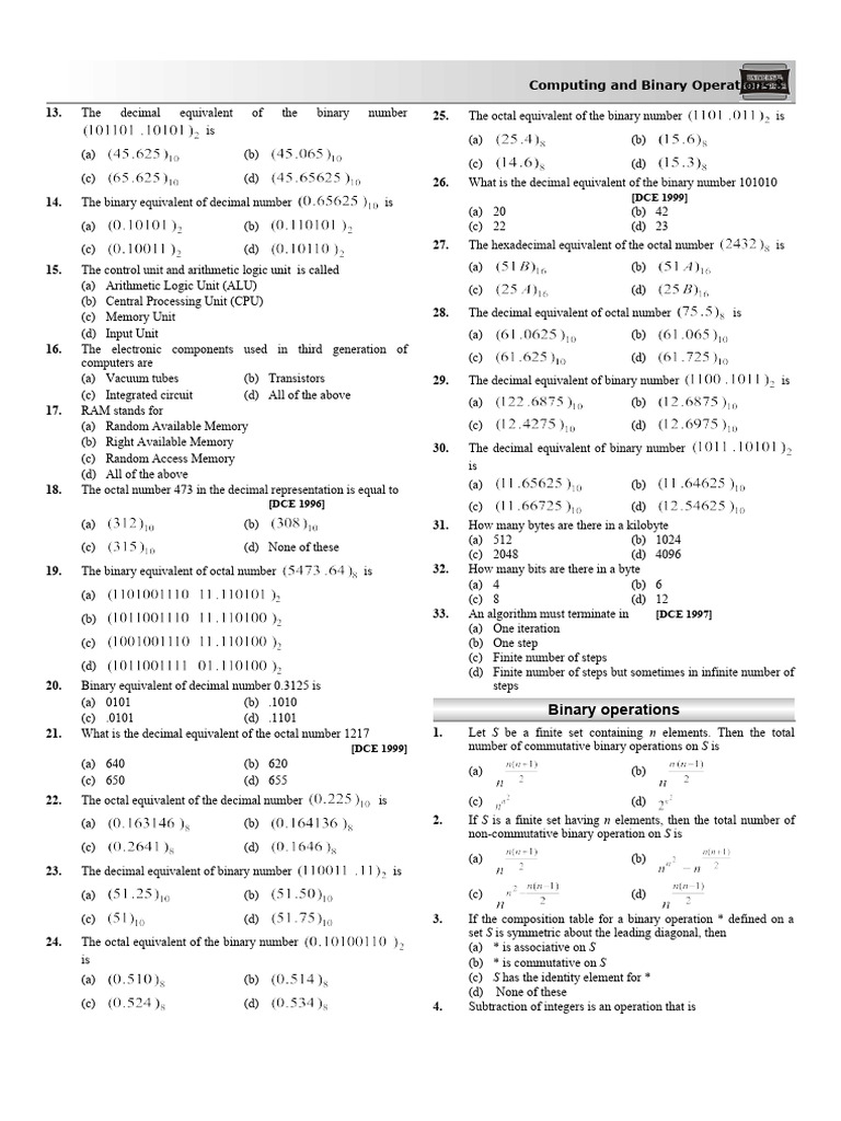 03-Ques. Computing & Binary | Download Free PDF | Elementary Mathematics | Computer Science