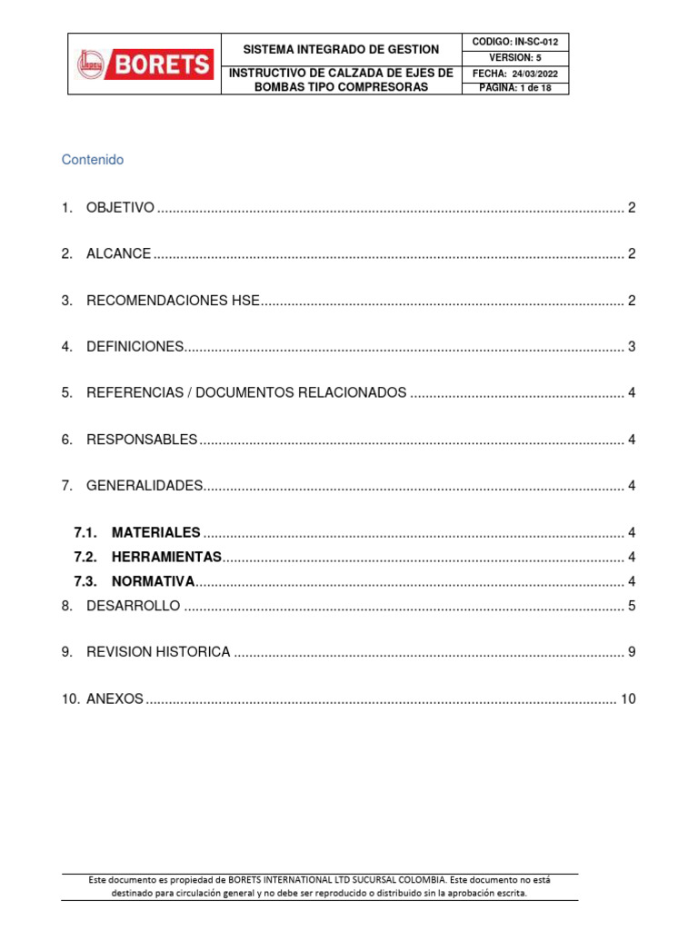 IN-SC-012 INSTRUCTIVO DE CALZADA DE EJES DE BOMBAS COMPRESORAS v5 | PDF | Eje | Tornillo