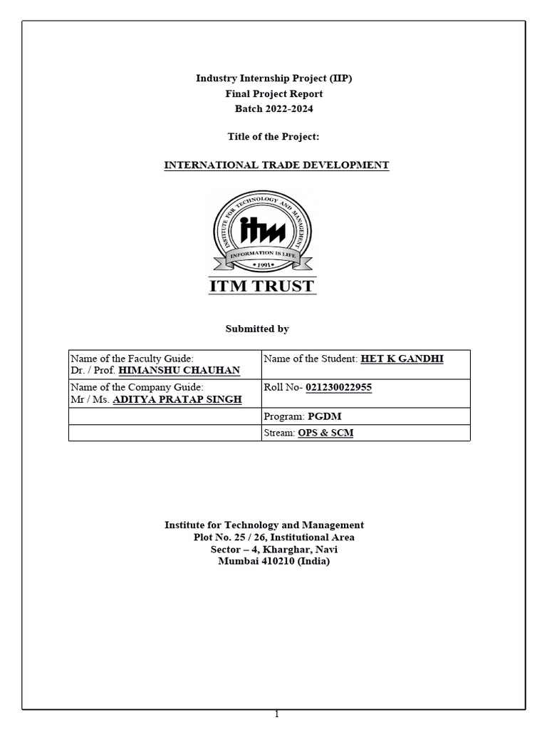 IIP Final Report HET K GANDHI | PDF | Cargo | International Trade