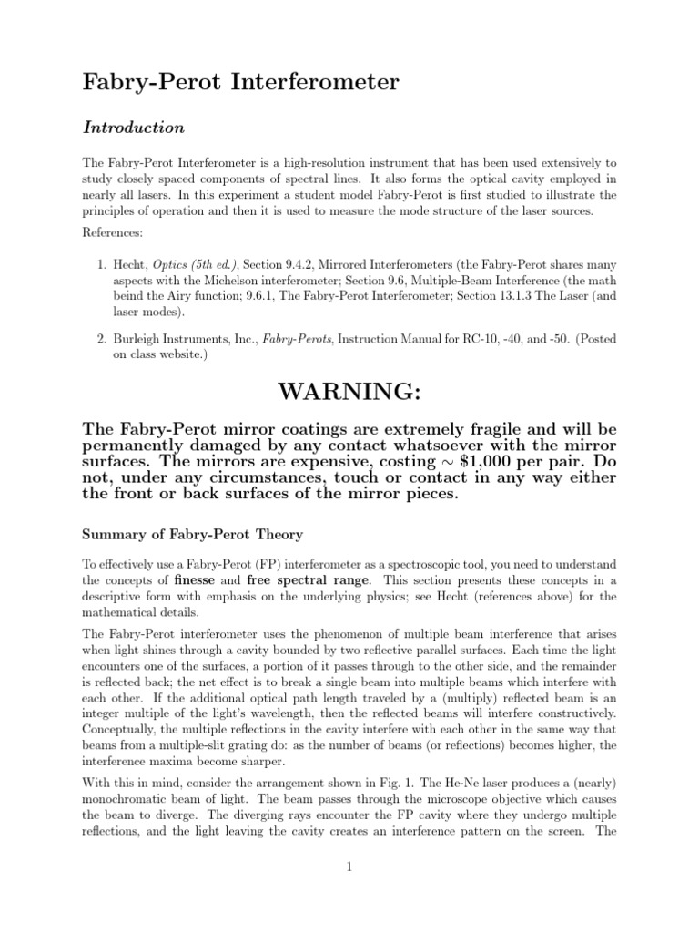 Fabry Perot | PDF | Interferometry | Mirror