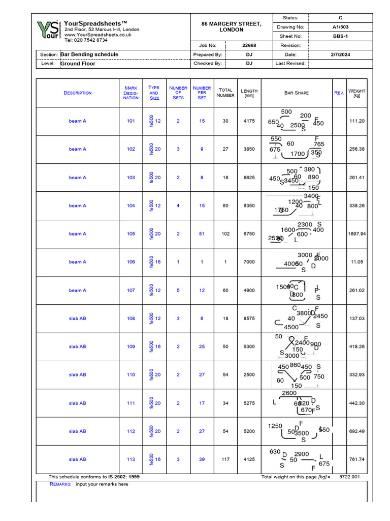 Bar Bending Schedule Indian Standard v3.2 - English - XLSM | PDF ...