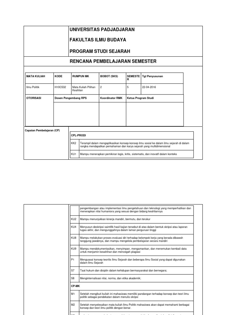 RPS Mata Kuliah Ilmu Politik | PDF