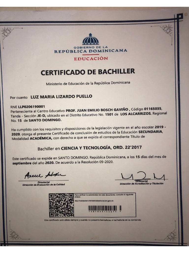Certificado de Bachillerato | PDF