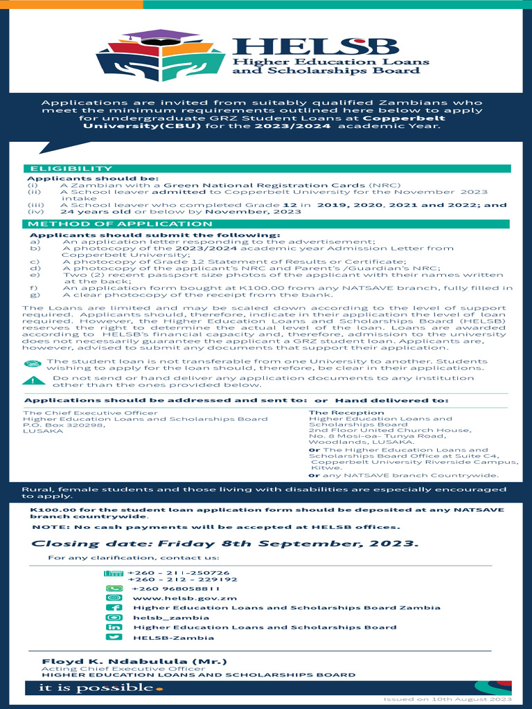 Helsb Copperbelt Advert 2023 2024 | PDF | Student Loan | Financial Services