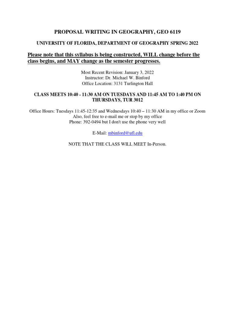 Geo6119 Proposal Writing in Geography 2022 Binford | PDF | Statistics ...