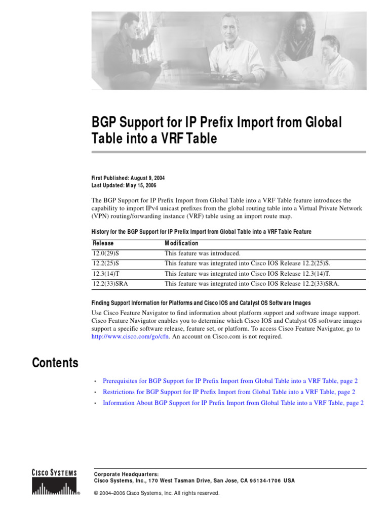 BGP Support for IP Prefix Import from Global table into a vr | PDF | Ip Address | Router (Computing)