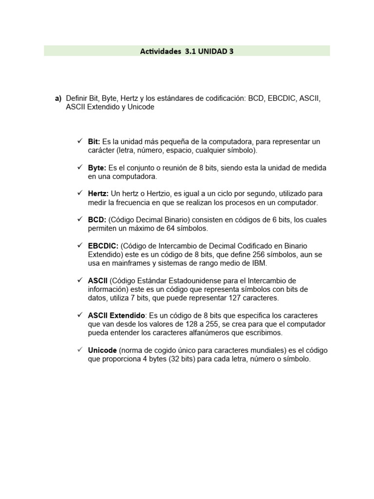 Actividades 3.1 Cuadro Sinoptico Medidas de Almacenamiento | PDF | Poco | Byte