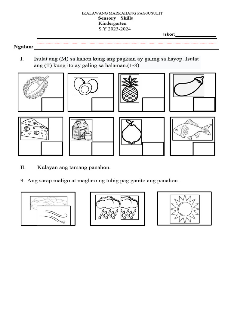 I. Isulat Ang (M) Sa Kahon Kung Ang Pagkain Ay Galing Sa Hayop. Isulat ...