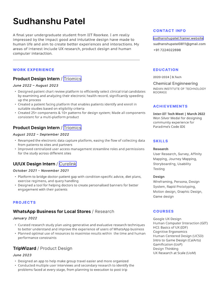 Resume Sudhanshu Patel UX | PDF | User Experience | Cognitive Science Resume Sudhanshu Patel UX | PDF | User Experience | Cognitive Science