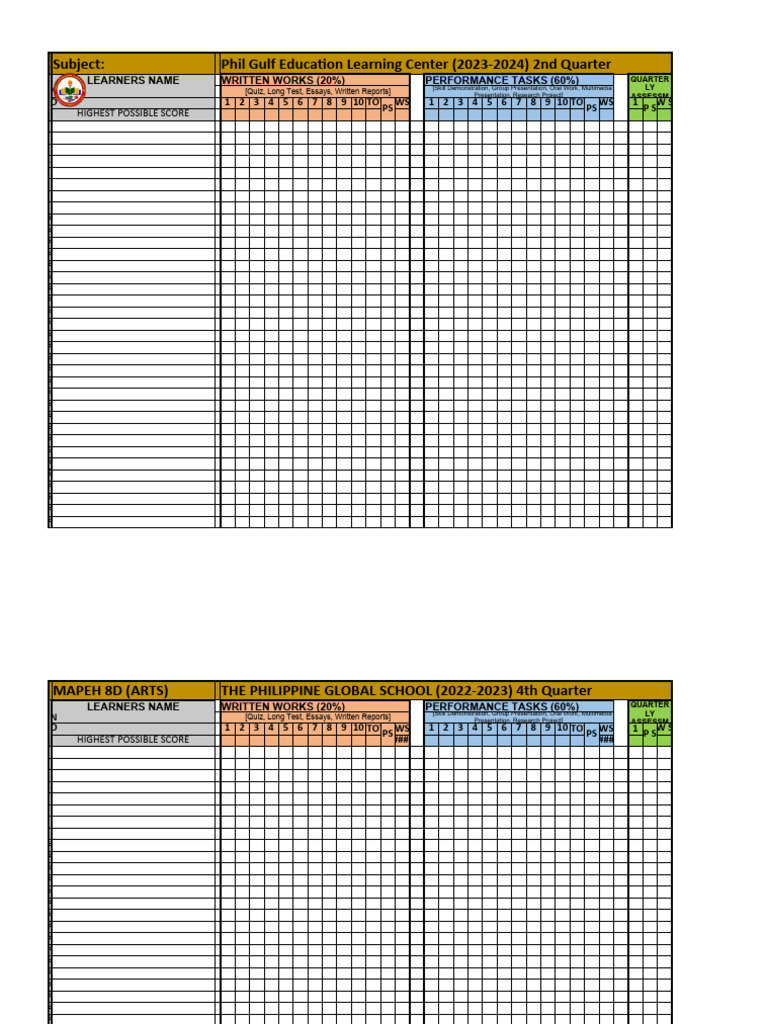 8d-Grade Sheet Mapeh | PDF | Learning | Behavior Modification