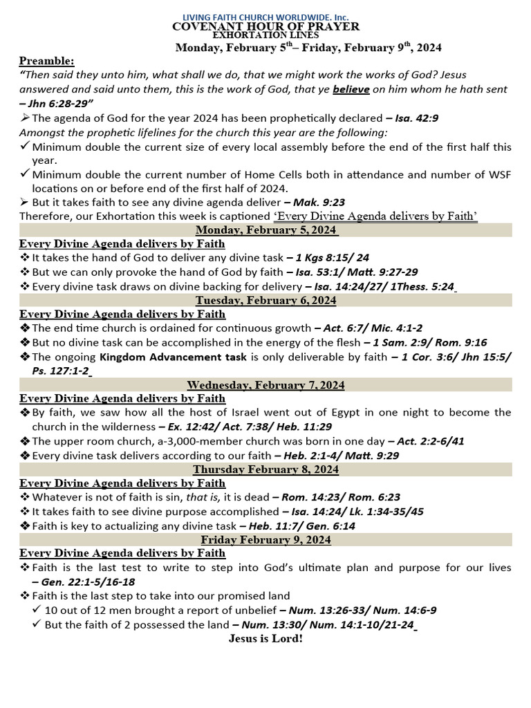 Covenant Hour of Prayer Exhortation - 5-9th of February 2024 | PDF ...