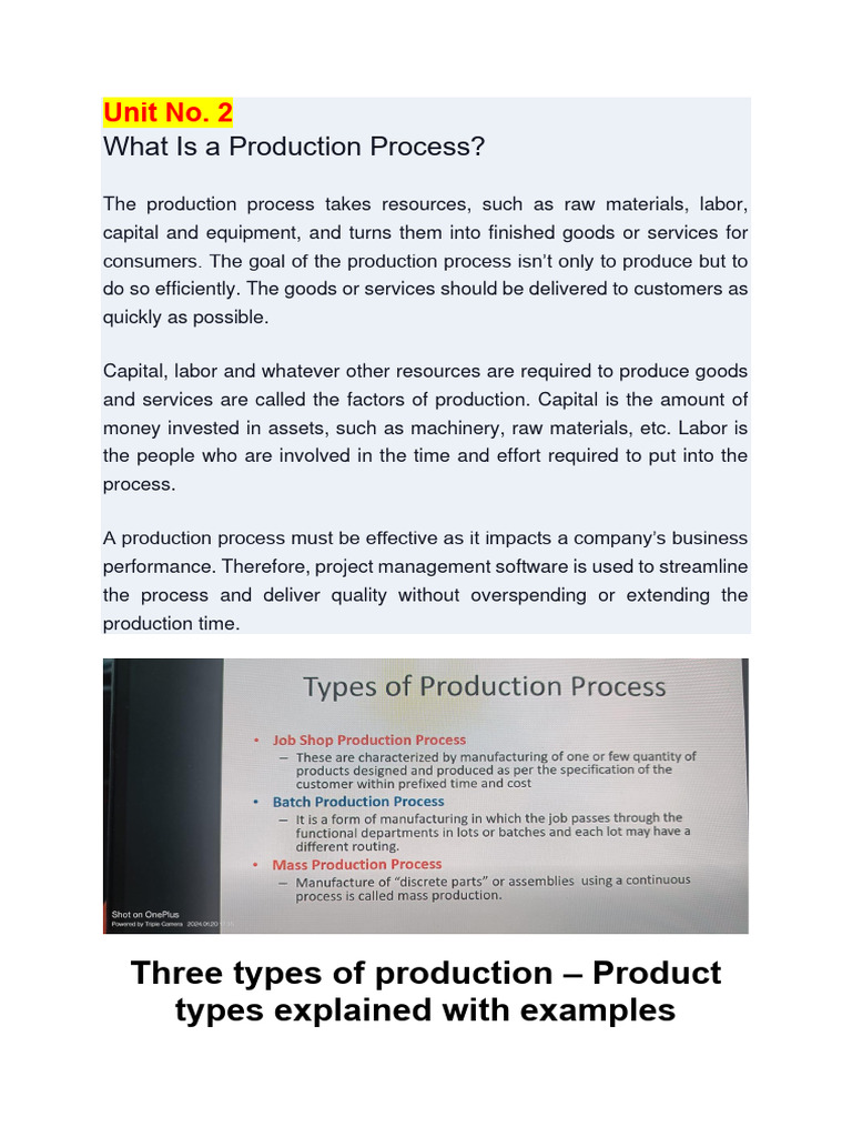 Unit 2 - Types of Production Process | PDF | Mass Production | Goods
