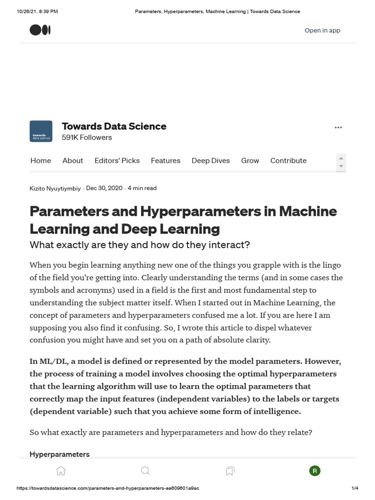 Parameters, Hyperparameters, Machine Learning - Towards Data Science | Download Free PDF ...