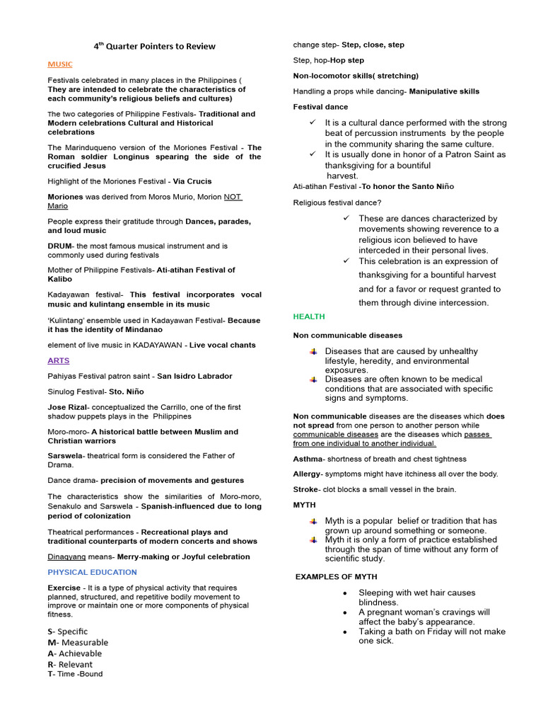 4th Quarter Pointers To Review | PDF | Dances | Festival