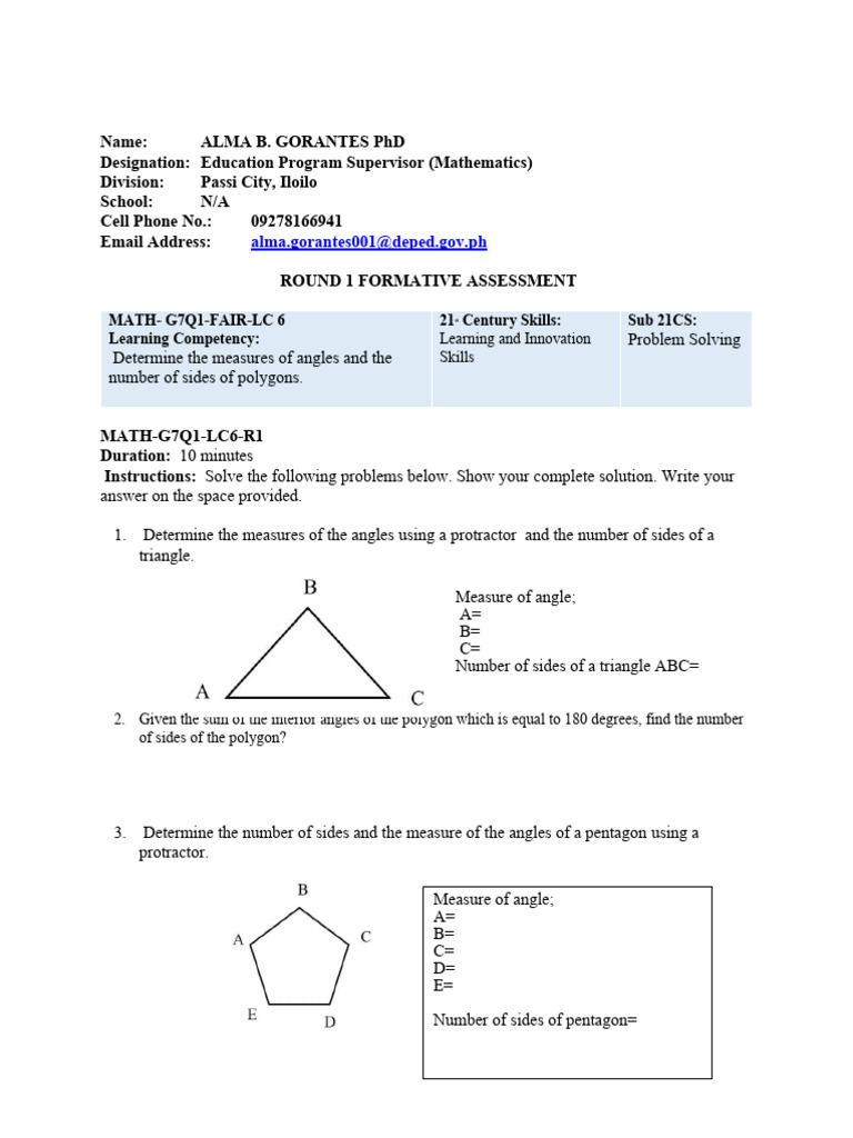 G7 Math LC6 Q1 Gorantes Approved | PDF | Triangle | Polygon