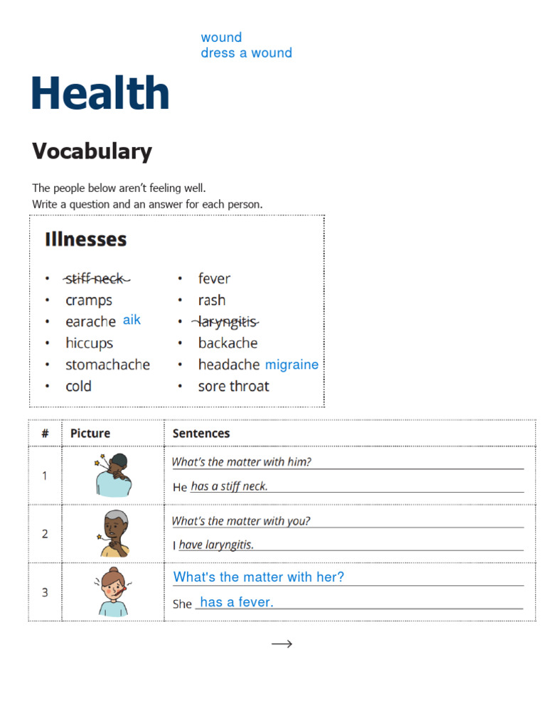 Health Vocabulary and Injury Questions | PDF | Diseases And Disorders ...