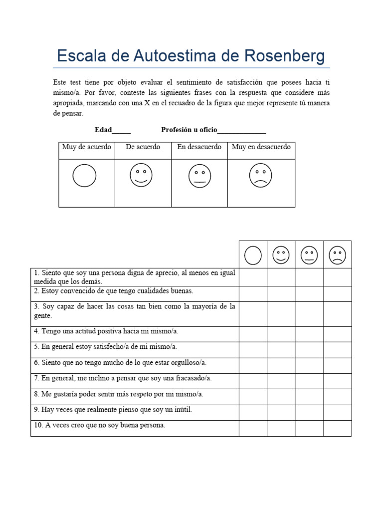 Escala de Autoestima de Rosenberg: Guía y Calificación | PDF
